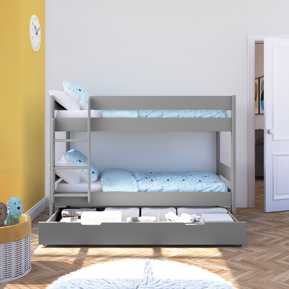 Compact Bunk Bed With Trundle Drawer Grey – WinkSleep