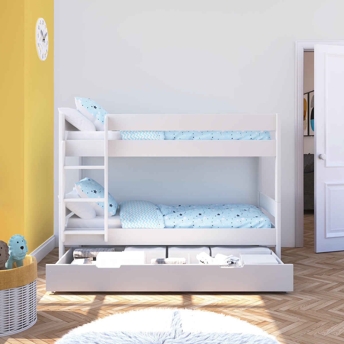 Compact Bunk Bed With Trundle Drawer White – WinkSleep